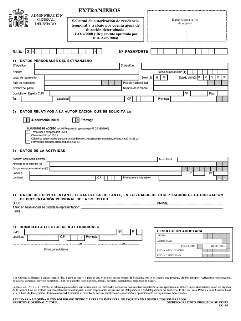Fillable Online EXTRANJEROS ADMINISTRACIN GENERAL DEL ESTADO Espacios para sellos de registro ...