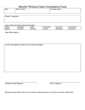 Fillable Online Moeller Writing Center Consultation Form - bWikispacesb Fax Email Print - pdfFiller