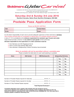 Fillable Online Poolside Pass bApplicationb Form - Boldmere Swimming ...