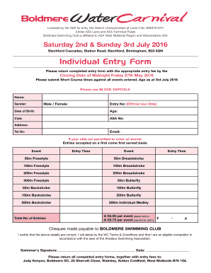 Fillable Online Entry bFormb - Boldmere Swimming Club Fax Email Print ...