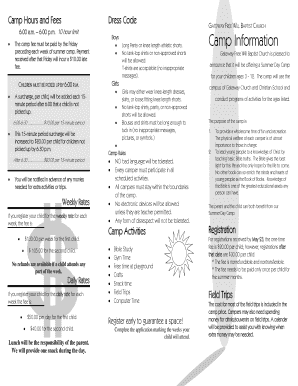 Fillable Online Camp Hours and Fees Dress Code 6:00 a Fax Email Print ...