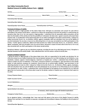 Fillable Online Sun Valley Community Church Consent Liability Release ...