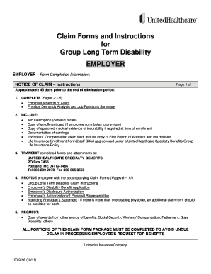 Fillable Online Claim Forms and Instructions for Group Long Term Fax ...