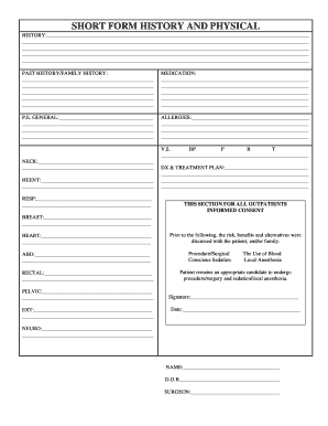 Fillable Online SHORT FORM HISTORY AND PHYSICAL - Anne Simon MD bcomb ...