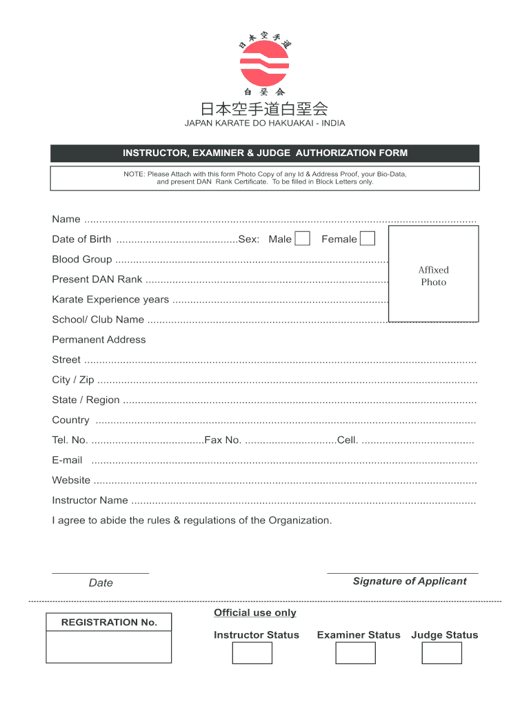 Fillable Online INSTRUCTOR EXAMINER amp JUDGE AUTHORIZATION FORM Fax Email Print - pdfFiller