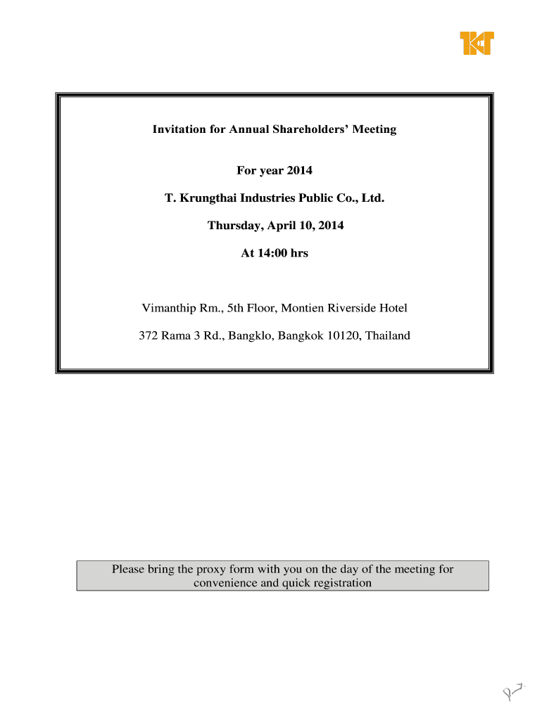 Fillable Online Invitation for Annual Shareholders Meeting - TKrungthai ...