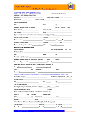 Fillable Online RENT TO OWN APPLICATION FORM Fax Email Print - pdfFiller