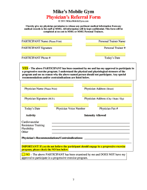 Fillable Online Mikes Mobile Gym Physicians Referral Form Fax Email Print - pdfFiller