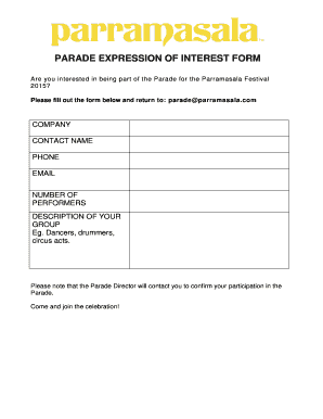Fillable Online PARADE EXPRESSION OF INTEREST FORM - bparramasalabbcomb Fax Email Print - pdfFiller