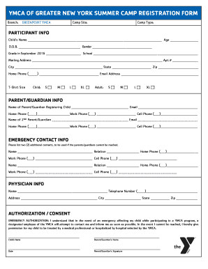 Fillable Online YMCA OF GREATER NEW YORK SUMMER CAMP REGISTRATION FORM ...