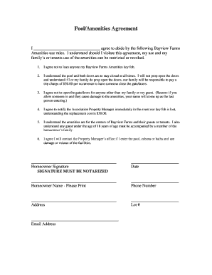 Fillable Online Pool and Amenities Agreement - Bayview Farms Homeowners ...