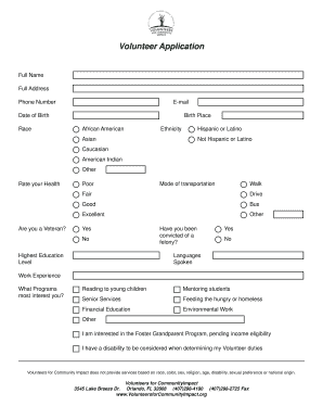 Fillable Online volunteersforcommunityimpact Volunteer Application ...