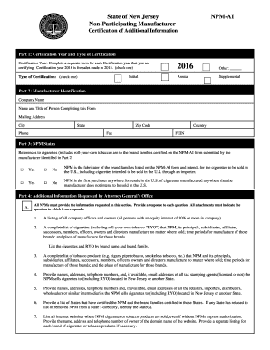 Fillable Online nj State of New Jersey NonParticipating Manufacturer ...