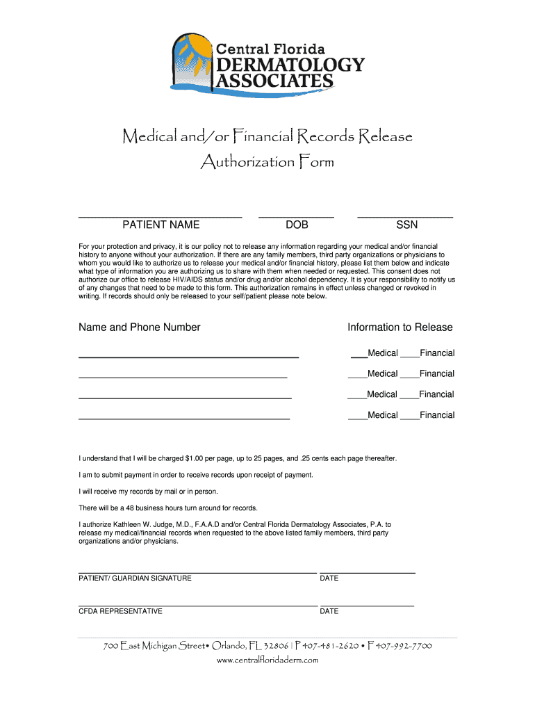 Fillable Online Medical and/or Financial Records Release Authorization ...
