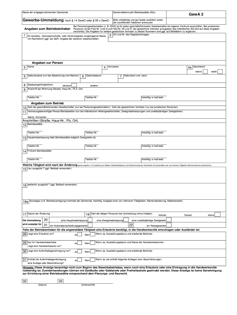 Ausfüllbar Online neumarkt GewA 2 Gewerbe -Ummeldung - neumarktde Fax Email Drucken - pdfFiller