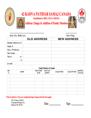 Fillable Online Change of Address / New Addition to Family Form - 42 ...