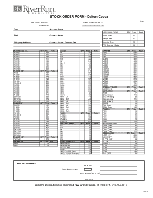 Fillable Online STOCK ORDER FORM Dalton Cocoa FAX YOUR ORDER TO: 616 ...