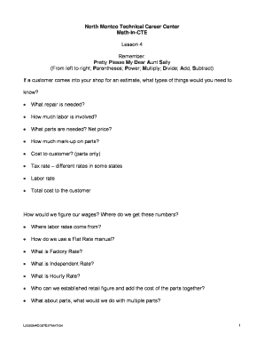 Fillable Online North Montco Technical Career Center MathInCTE Lesson 4 ...