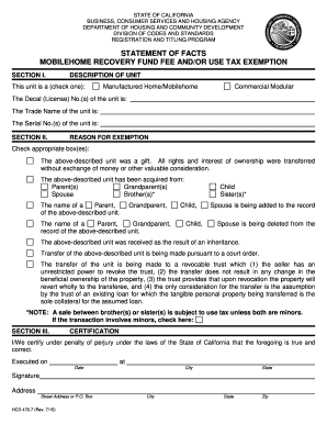 Fillable Online hcd ca Use Tax Exemption - California Department of ...