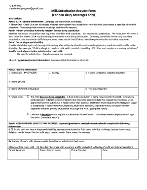 Fillable Online Milk Substitution Request Form For non-dairy beverages ...
