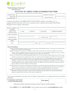 Fillable Online AUTO PAY BY CREDIT CARD AUTHORIZATION FORM Fax Email ...
