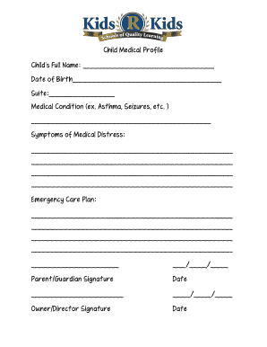 Fillable Online Child Medical Profile Date of Birth Symptoms of Medical ...