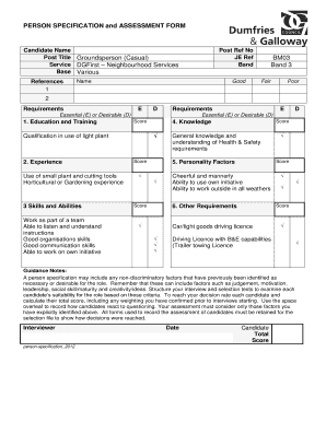 Fillable Online myjobscotland gov PERSON SPECIFICATION and ASSESSMENT ...