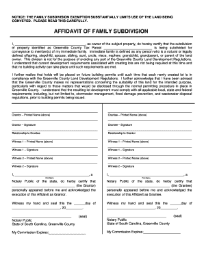 Fillable Online AFFIDAVIT OF FAMILY SUBDIVISION - greenvillecountyscgov ...