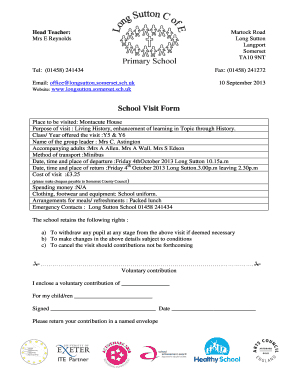 Fillable Online longsuttonprimaryschool co School Visit Form ...