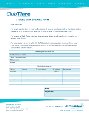 Fillable Online MILES EARN UPDATED FORM - Air Tahiti Nui Fax Email ...