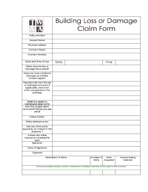 Building Loss Or Damage Claim Form - JWampA Insurance - Whiting Co ...