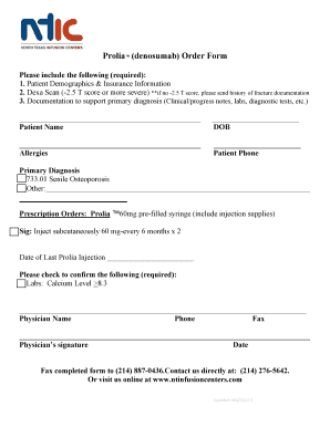 Fillable Online Prolia denosumab Order Form - bntinfusioncentersbbcomb ...