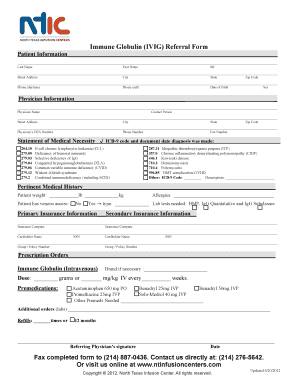 Fillable Online Immune Globulin IVIG Referral Form Patient Information Fax Email Print - pdfFiller