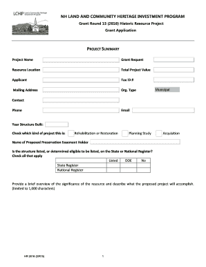 Fillable Online lchip NH LAND AND COMMUNITY HERITAGE INVESTMENT PROGRAM ...