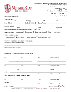 Fillable Online mscsbend Preschool Jr Kindergarten Application for ...