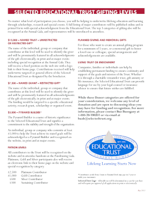 Fillable Online selectedtrust SELECTED EDUCATIONAL TRUST GIFTING LEVELS ...