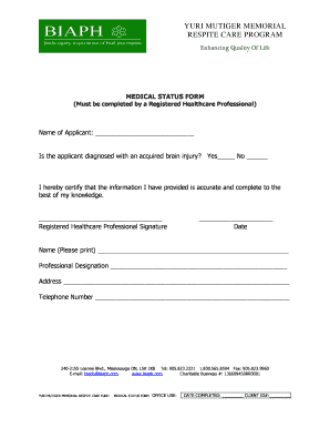 Fillable Online MEDICAL STATUS FORM Must be completed by a Registered ...