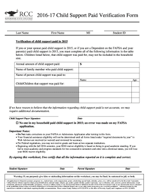 Fillable Online rcc 2016-17 Child bSupportb Paid Verification bFormb ...