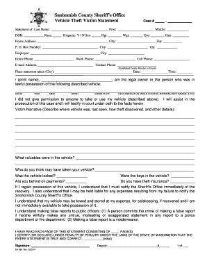 Fillable Online Vehicle Theft Victim Statement Fax Email Print - pdfFiller