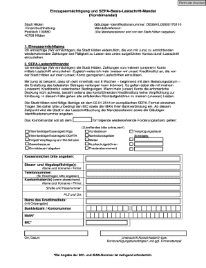 Ausfüllbar Online hilden Einzugserm chtigung und SEPA-Basis-Lastschrift ...