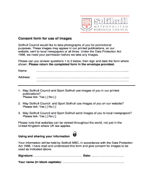 Fillable Online Consent form for use of images - Solihull Active Fax ...