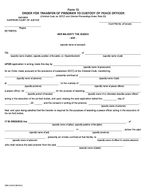 Fillable Online ontariocourtforms on BForm 13b ORDER FOR TRANSFER OF ...