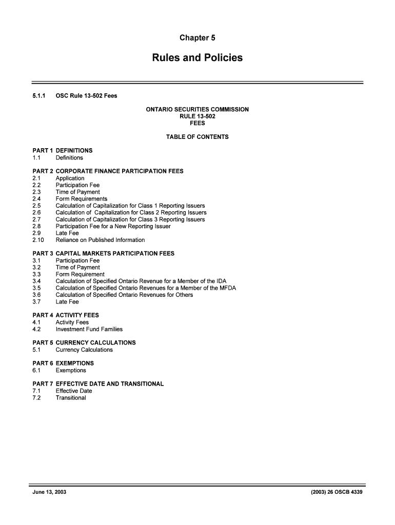 Fillable Online osc gov on Chapter 5 Rules and Policies 511 OSC Rule 13 ...