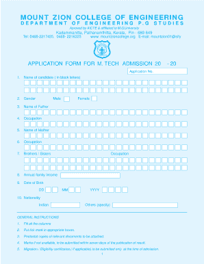 Fillable Online mountzioncollege Application form MG university 1 ...
