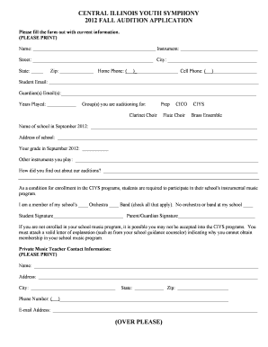 Fillable Online ciys Audition Application Fall Auditions - ciys Fax ...