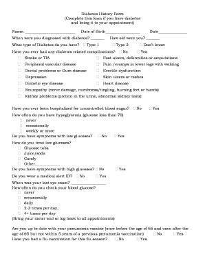 Fillable Online Diabetes History Form (Complete this form if you have ...