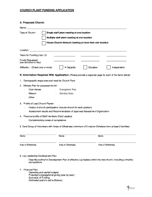 Fillable Online churchdevelopment CHURCH PLANT FUNDING APPLICATION Fax ...