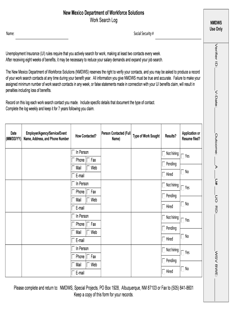 Fillable Online dws state nm Work bSearch Logb - New Mexico Department ...