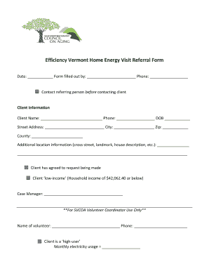 Fillable Online Efficiency Vermont Home Energy Visit Referral Form Fax ...