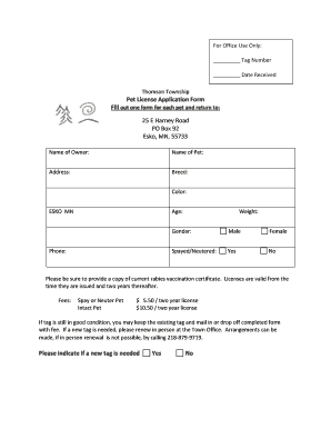 Fillable Online Pet License Application Form Fill - bGovOfficeb Fax ...